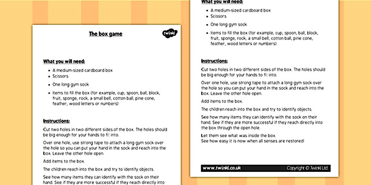 KS1 Science Senses Touch Box Game Instructions - touching game