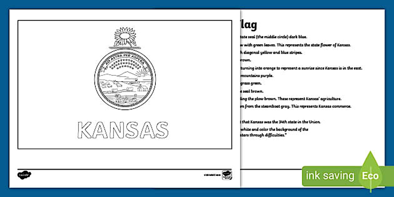 Kansas Flag Worksheet | Coloring | Printable | Twinkl