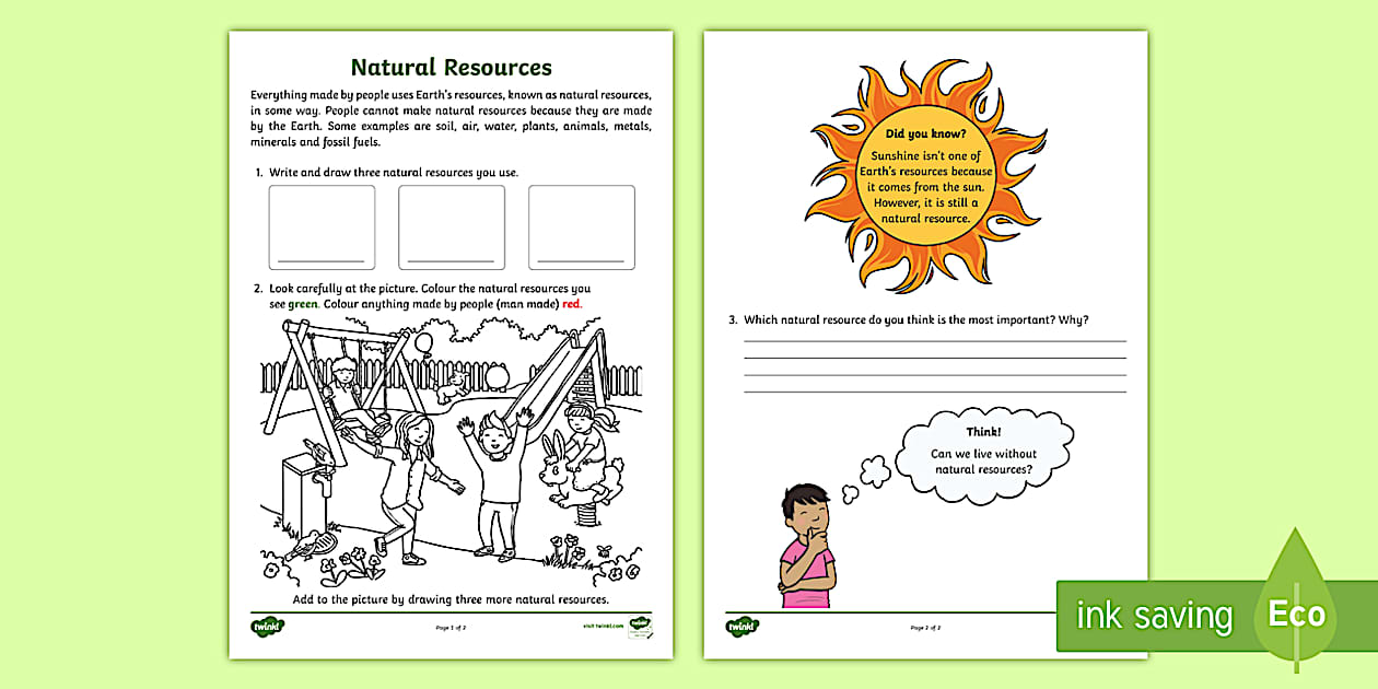 Editable Identifying Natural Resources Science Worksheet