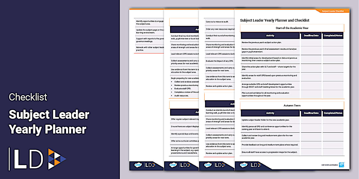 Subject Leader Journal - Yearly Planner and Checklist