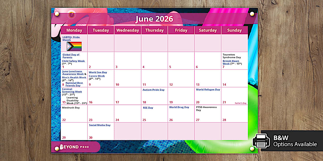 PSHE KS3-KS4 Calendar June 2026 (teacher made) - Twinkl