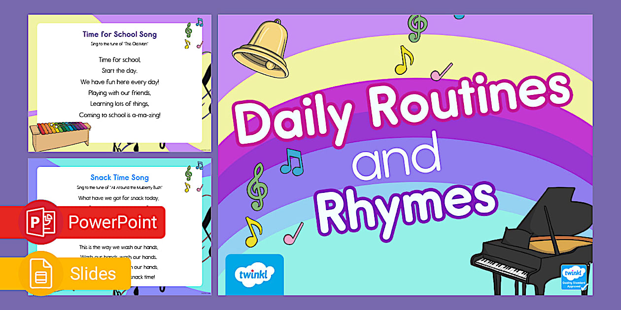 Daily Routines and Rhymes PowerPoint & Google Slides for K-2nd Grade