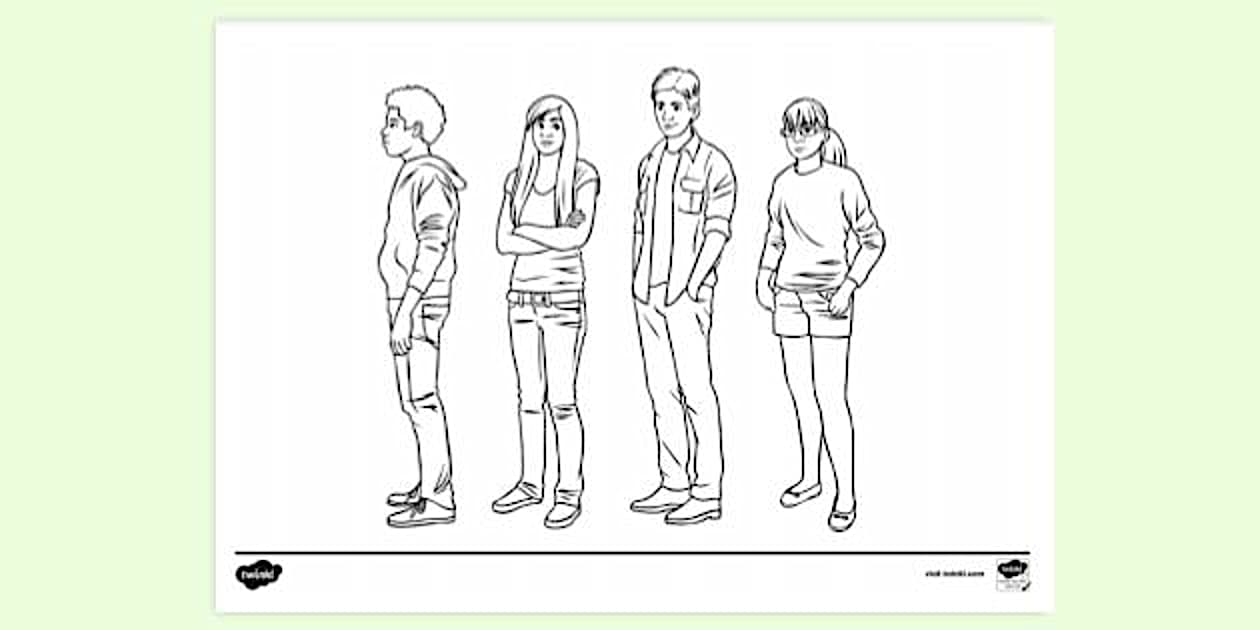 Standing in Line in a Queue Colouring Sheet | Colouring Page