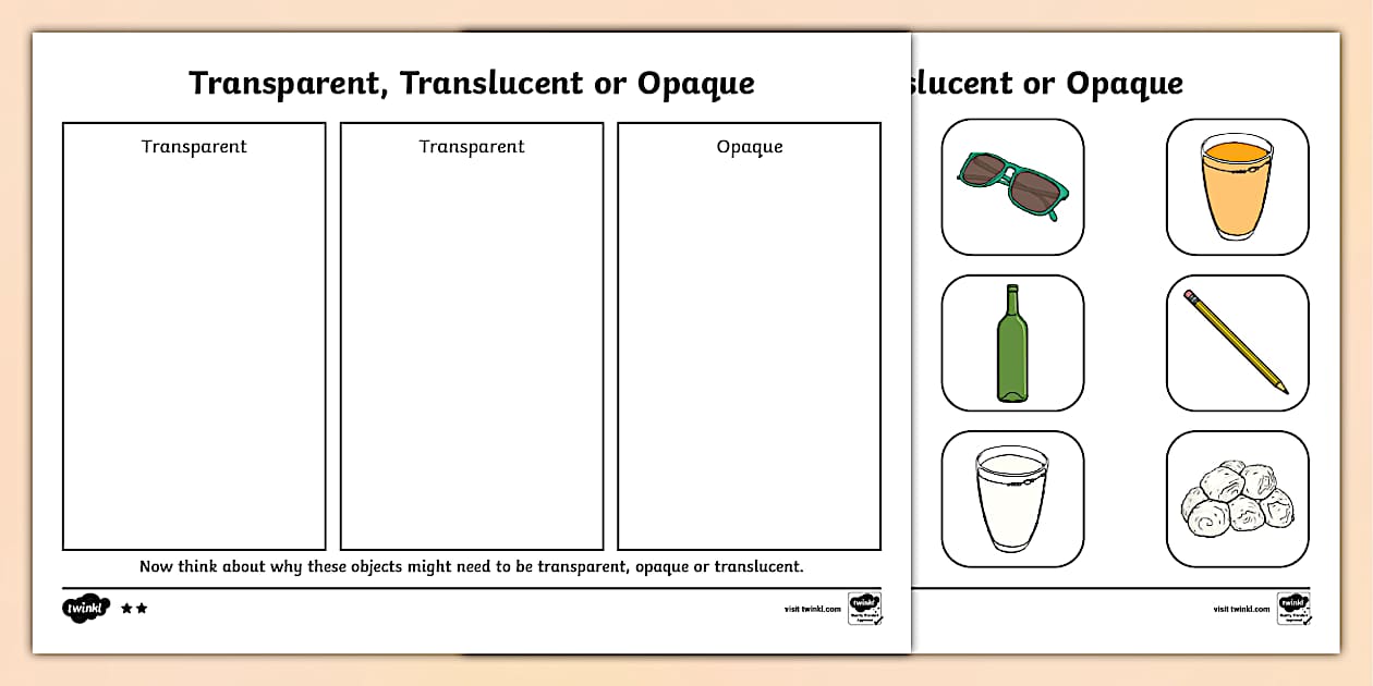 Opaque, Translucent, or Transparent KS2 Sorting Activity