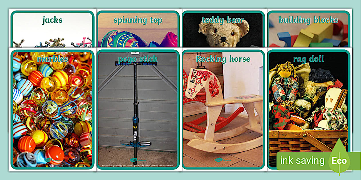 Cursive Toys from the Past Display Photos - Twinkl