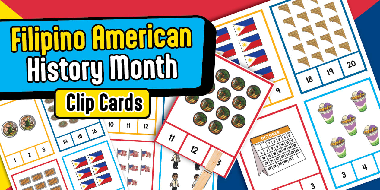Filipino American History Month Counting to 20 Clip Cards