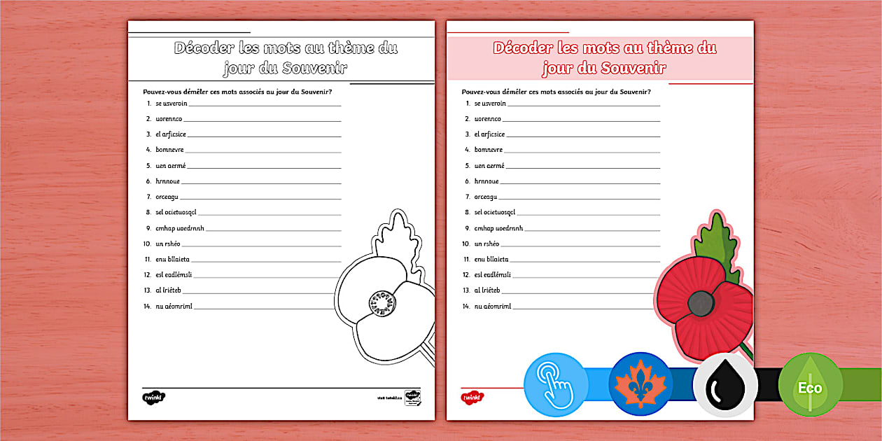 French Remembrance Day Vocabulary Resource (teacher made)