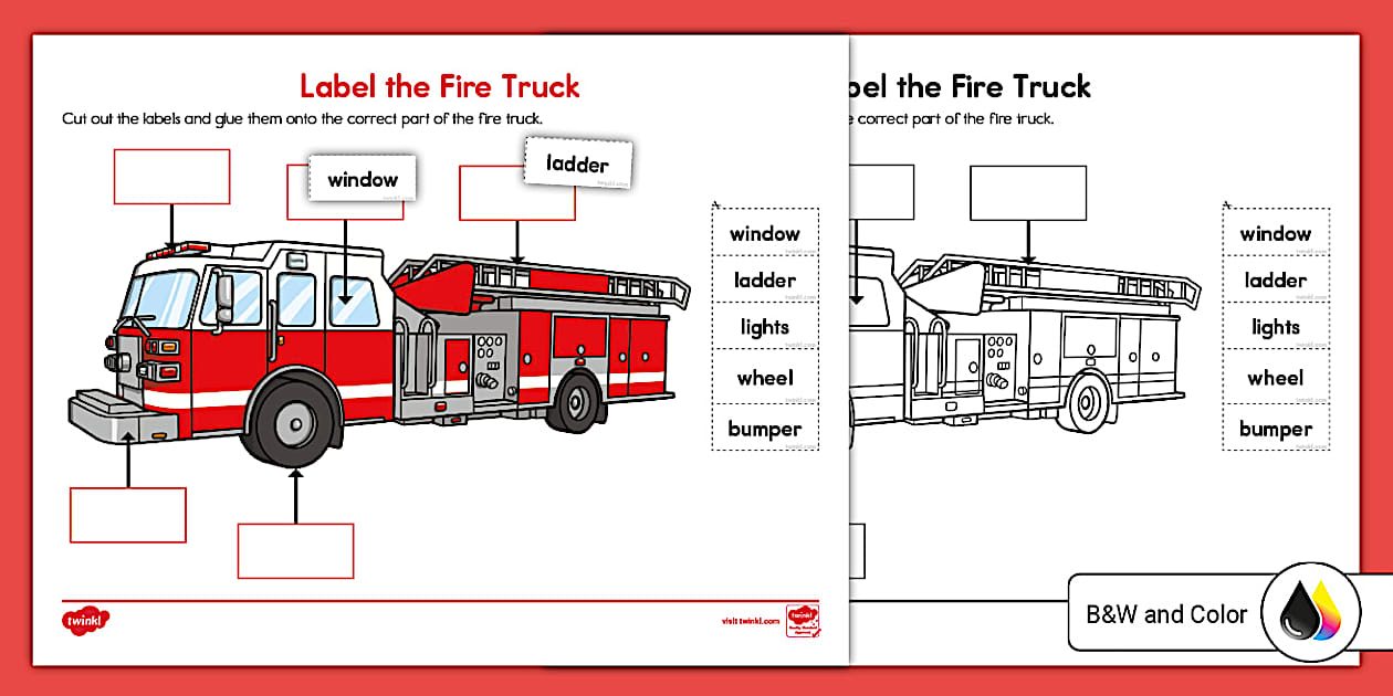 Label the Fire Truck Cut and Paste Worksheet