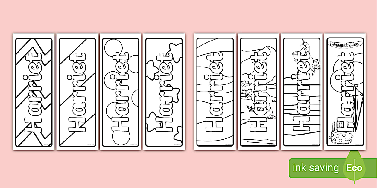 Harriet Name Simple Colouring Bookmarks - Cut out and Colour