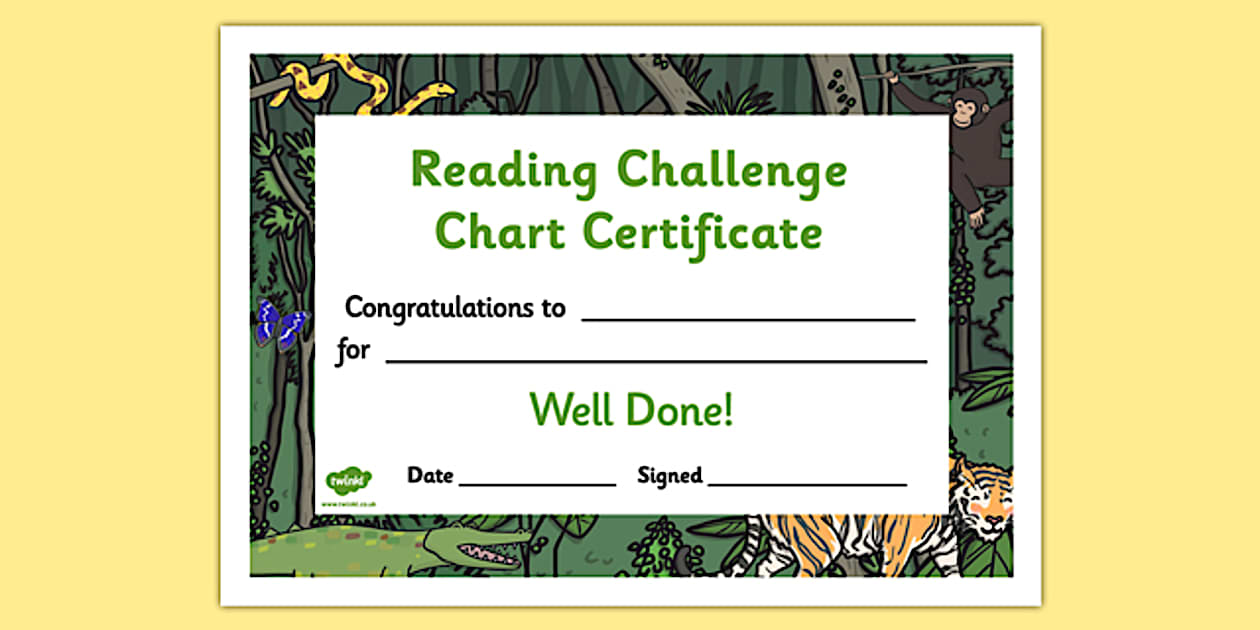 Reading Challenge Chart Certificates Jungle Themed - Twinkl