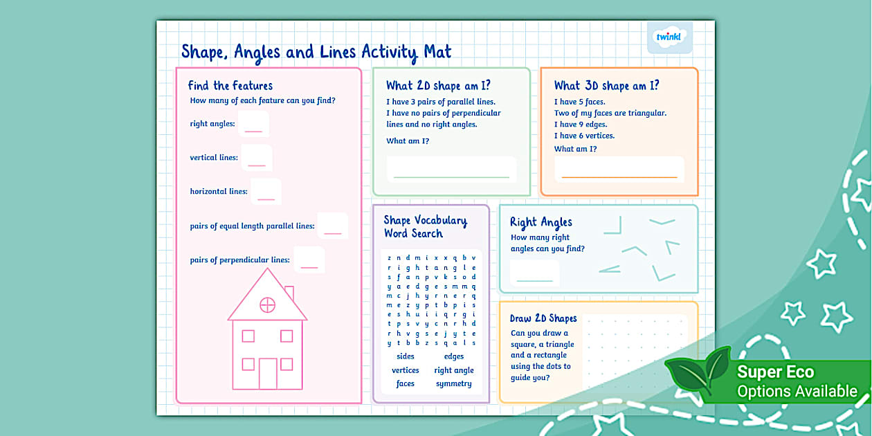 👉 Shapes, Angles and Lines Activity Mat (Ages 7 - 8)