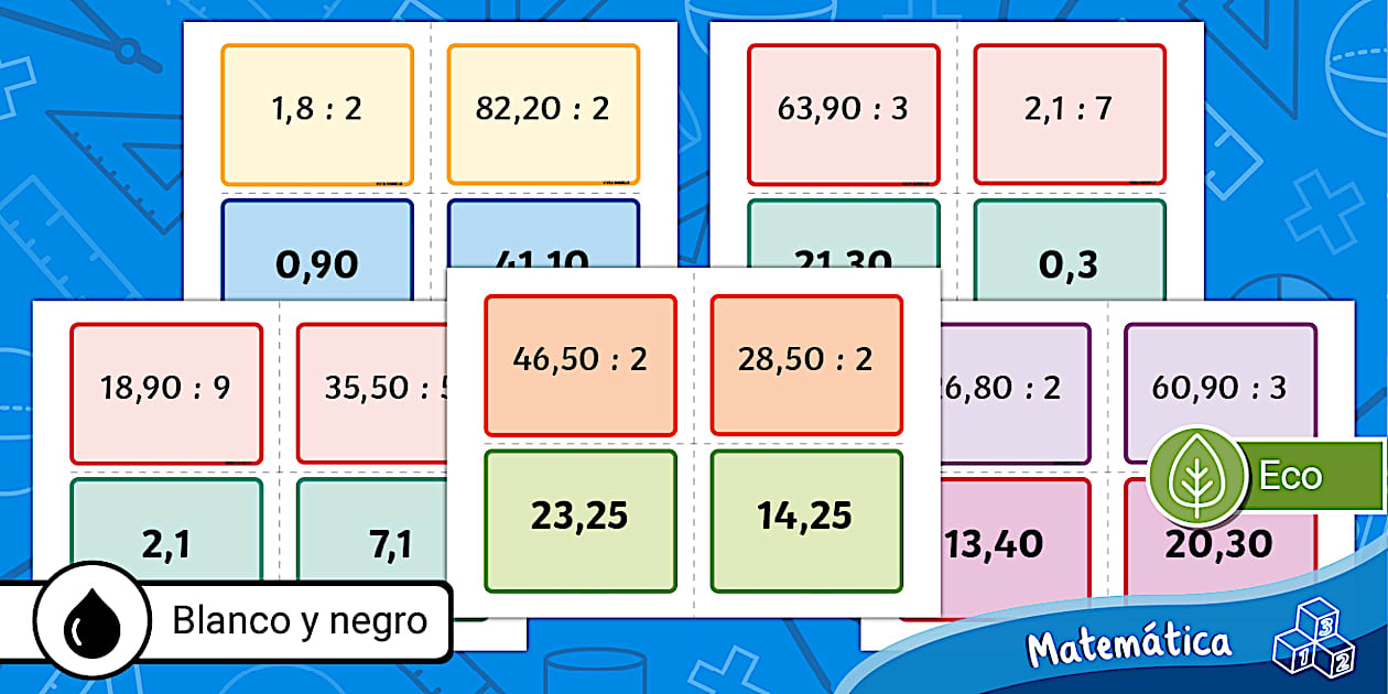 tarjetas números decimales naturales dividir división