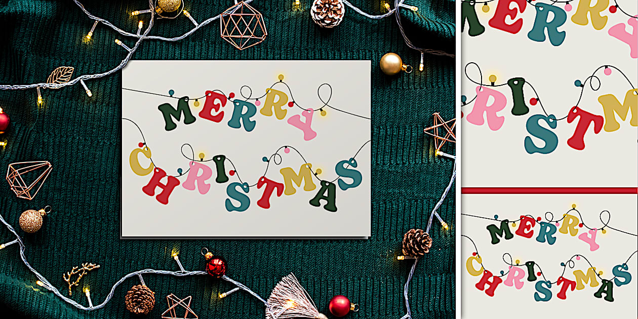 Merry Christmas Fairy Lights Decorations Card | Twinkl Party
