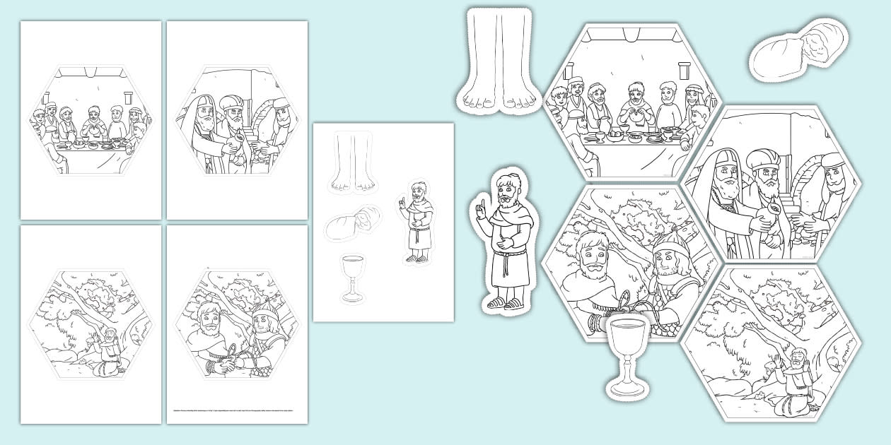 Maundy Thursday Hexagon Display Colouring Activity - Twinkl