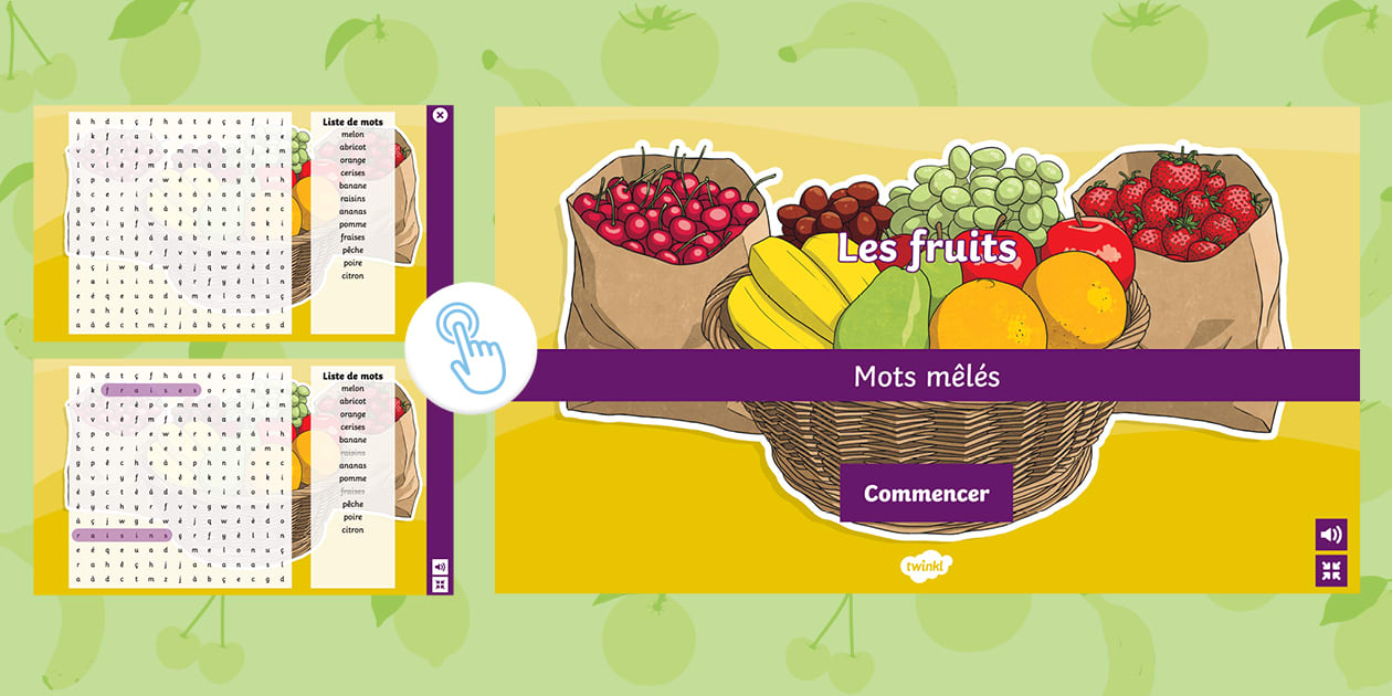 Mots mêlés interactif : Les fruits (teacher made) - Twinkl