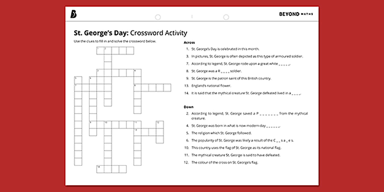 St. George's Day: Crossword Activity | Festivals and Events