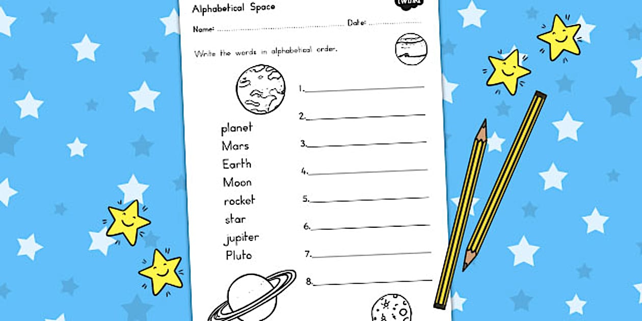 Space Alphabet Ordering Worksheet - Twinkl