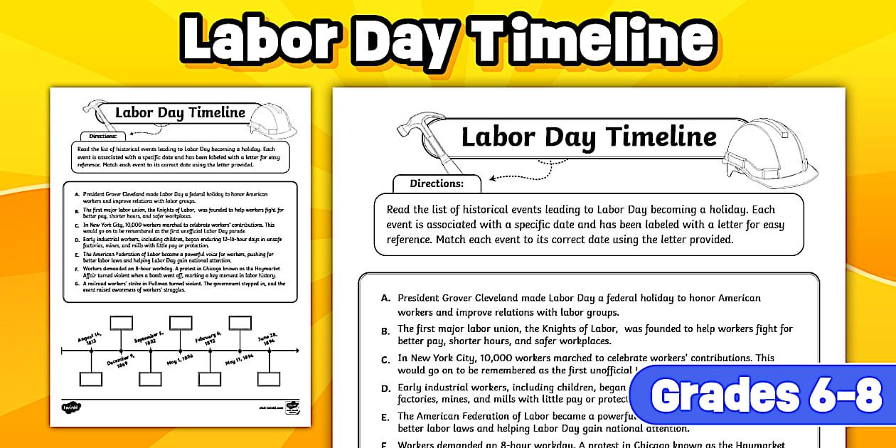 Labor Day Timeline Worksheet for 6th-8th Grade
