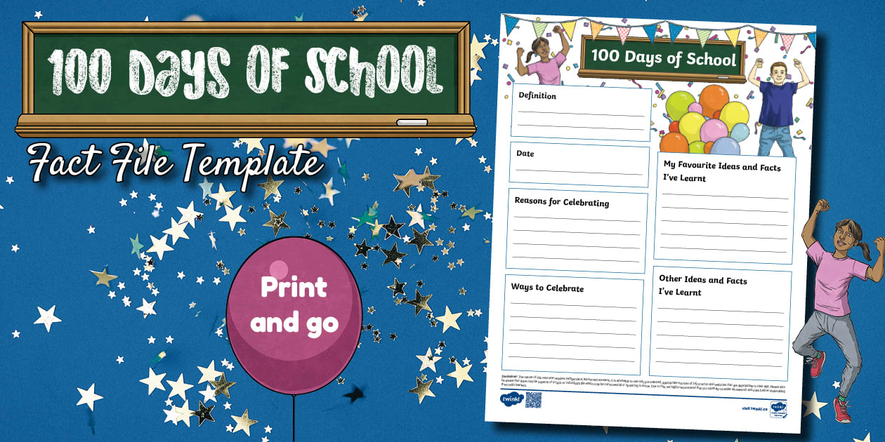100 Days of School Fact File Template