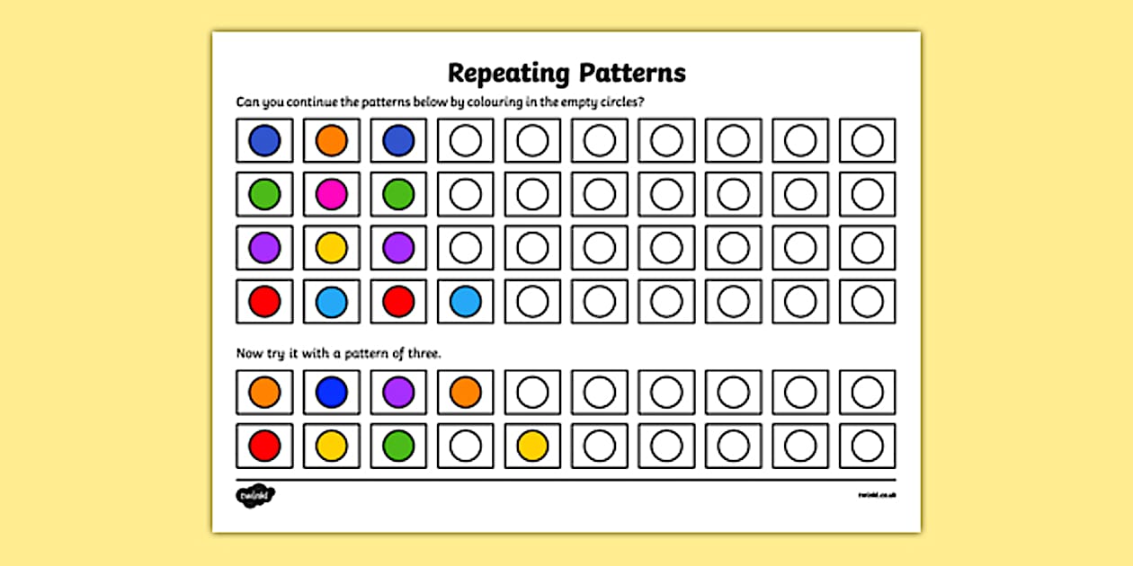 Pattern Worksheet / Worksheet Copy, Recognise and Repeat Patterns up to 3
