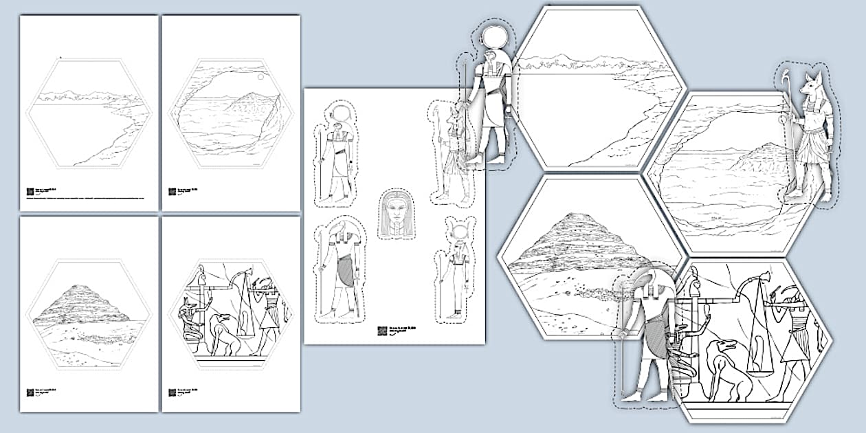 Ancient Egyptian Gods Hexagon Display Colouring Activity