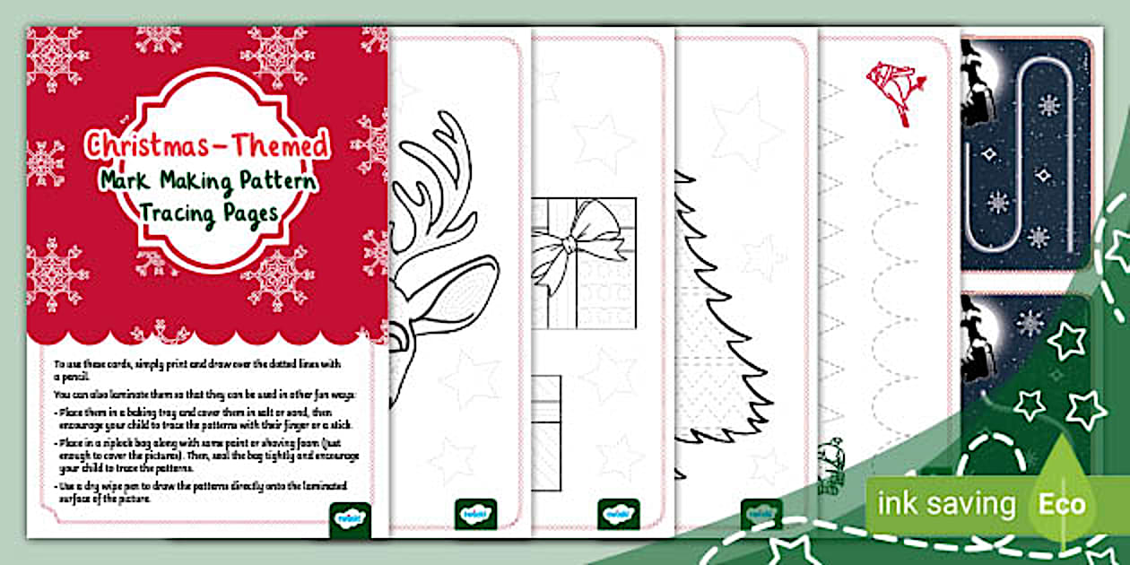 Christmas-Themed Mark Making Pattern Tracing Pages - Twinkl