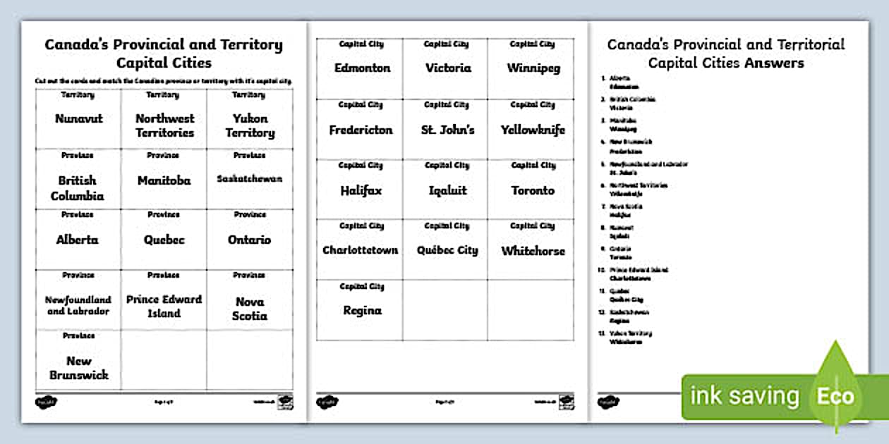 Provinces Territories and Capital Cities of Canada Quiz