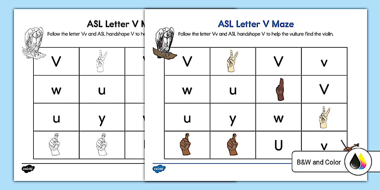 ASL Letter V Maze Activity (teacher made) - Twinkl