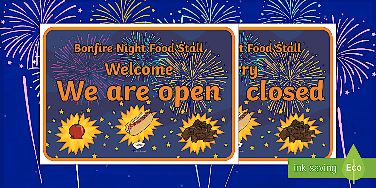 Dyslexic Bonfire Night Food Stall Role Play Signs - Twinkl