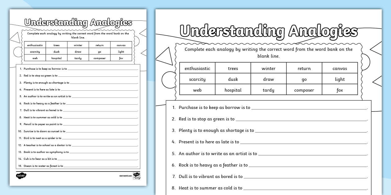 Understanding Analogies Worksheet for 6th-8th Grade - Twinkl