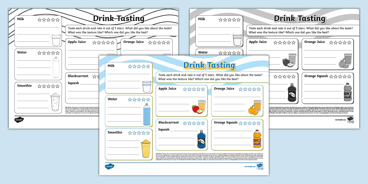 Drink Tasting Review Worksheet - Twinkl Food and Drink