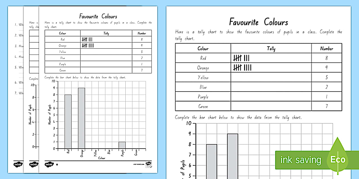 Favourite Colour Tally and Bar Chart Worksheet / Worksheets