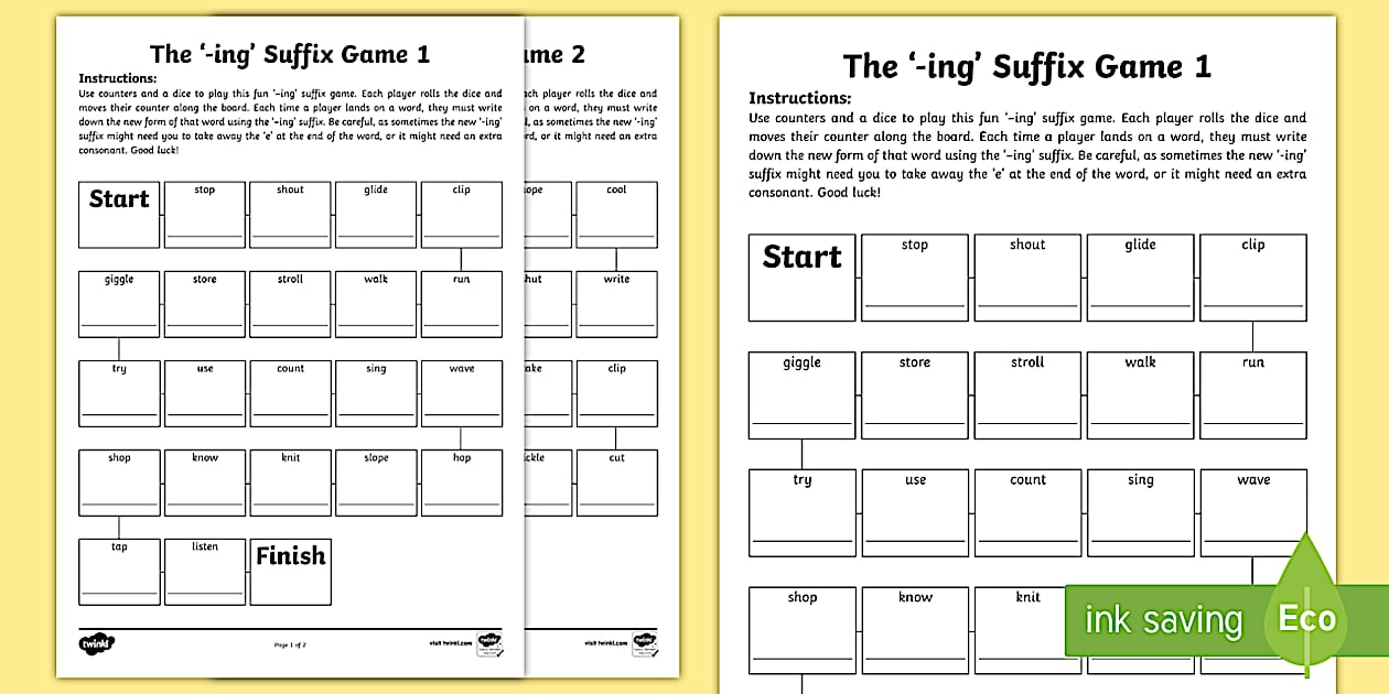 Suffix '-ing' Board Game - Twinkl