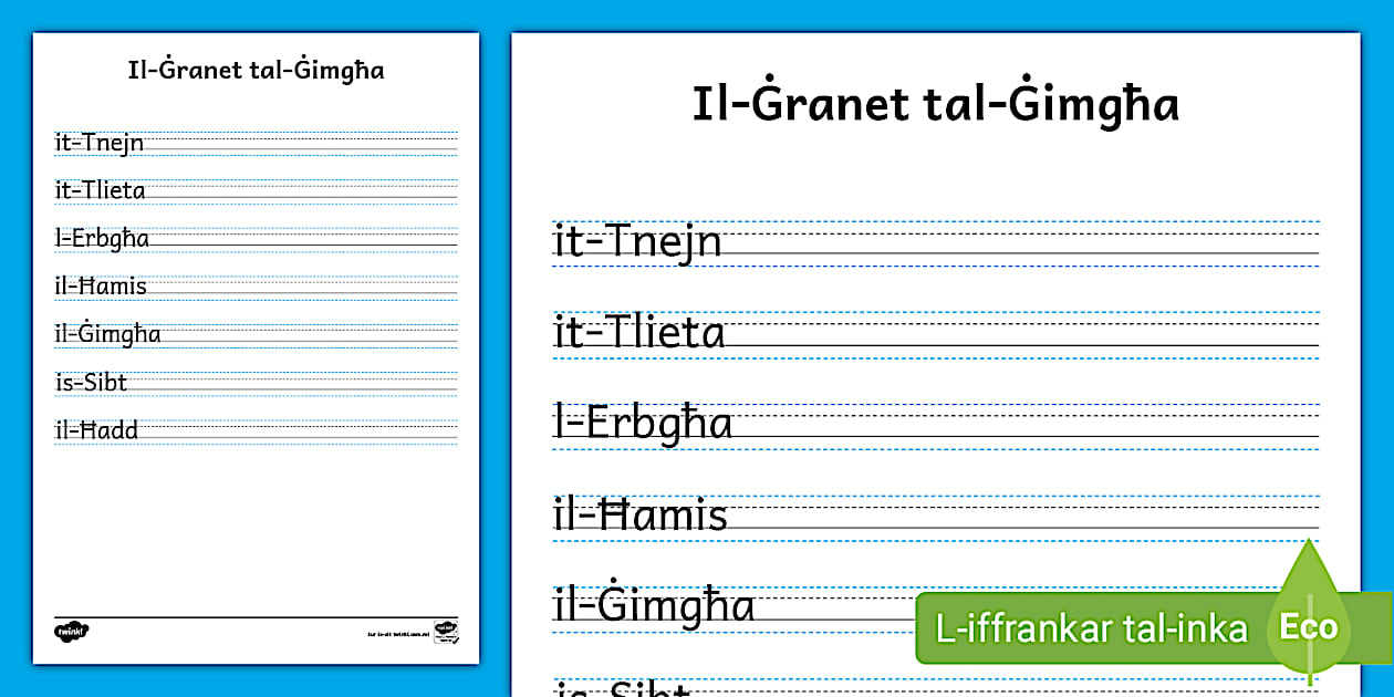 Prattika tal-Kitba: Il-Ġranet tal-Ġimgħa - Twinkl
