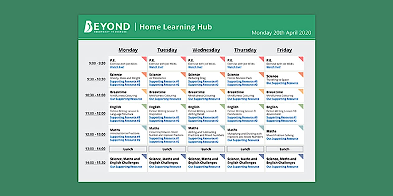 Home Learning Timetable 20th - 24th April | Beyond - Twinkl
