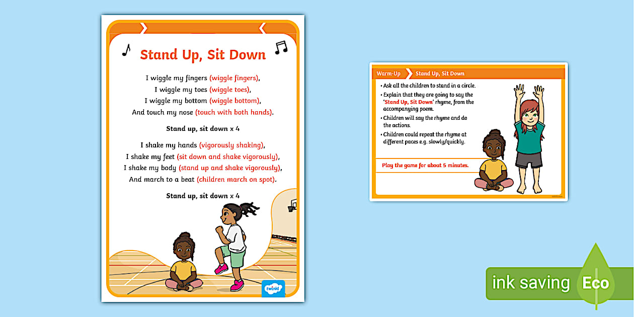Foundation PE Reception Stand Up Sit Down Warm-Up Activity