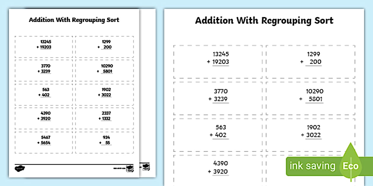 Addition with Regrouping Math Worksheet - Twinkl