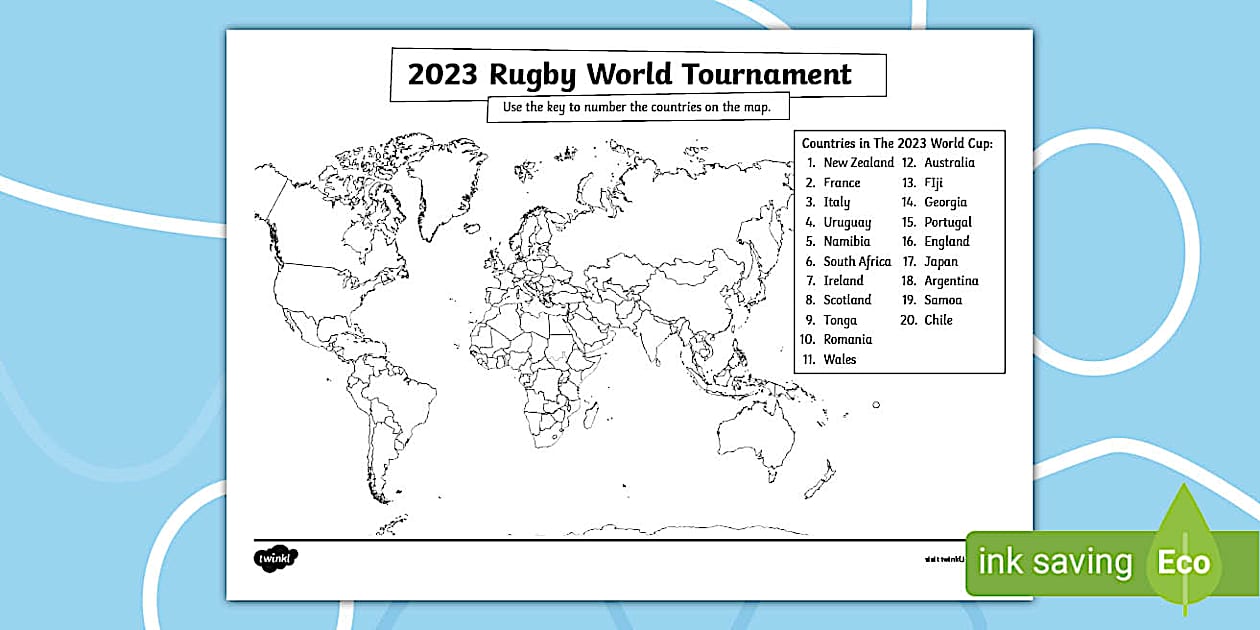 2023 Rugby World Tournament Map Activity Sheet - Twinkl