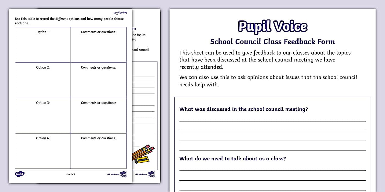 Pupil Voice School Council Class Feedback Form KS1