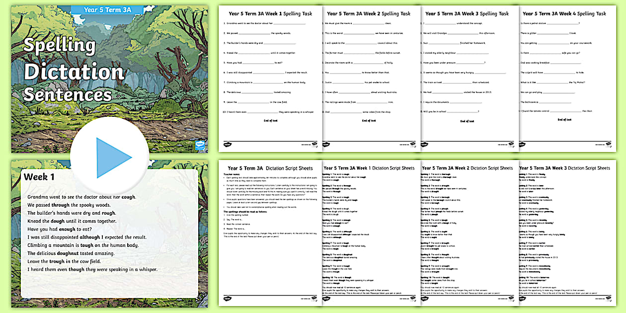 Year 5 Term 3A Spelling Dictation Sentences Activity Pack