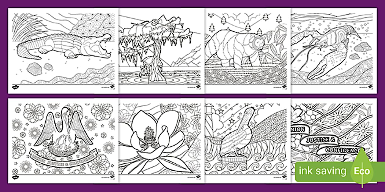 Louisiana State Symbols Mindfulness Coloring Sheets