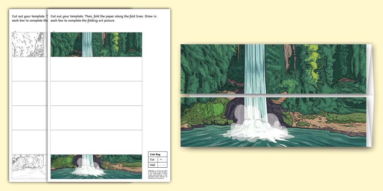 Waterfall Folding Art Template (teacher made) - Twinkl