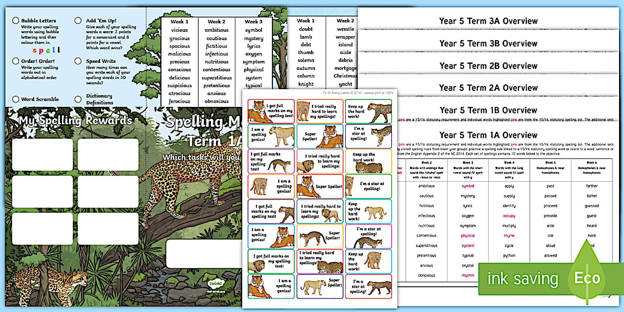 Editable Year 5 Wild Cat Themed Spelling Menu Pack - Twinkl