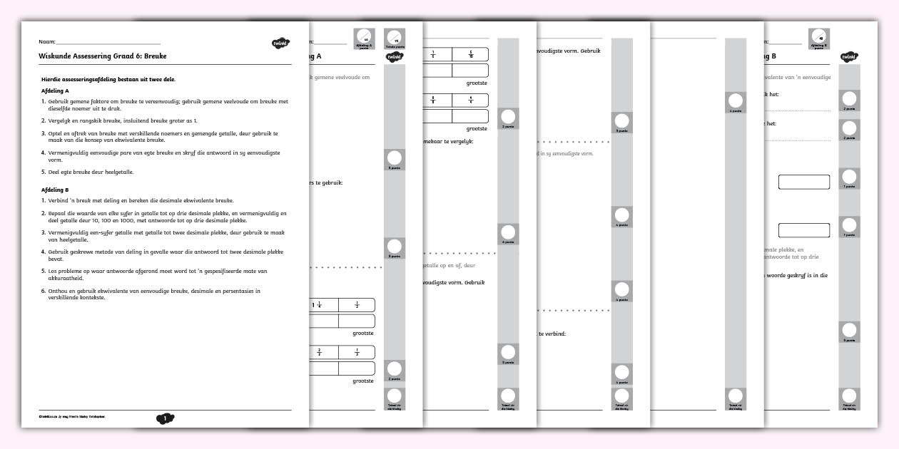 Wiskunde Assessering Graad 6: Breuke (teacher made) - Twinkl