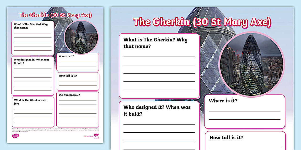 The Gherkin (30 St Mary Axe) Fact File Template - Twinkl