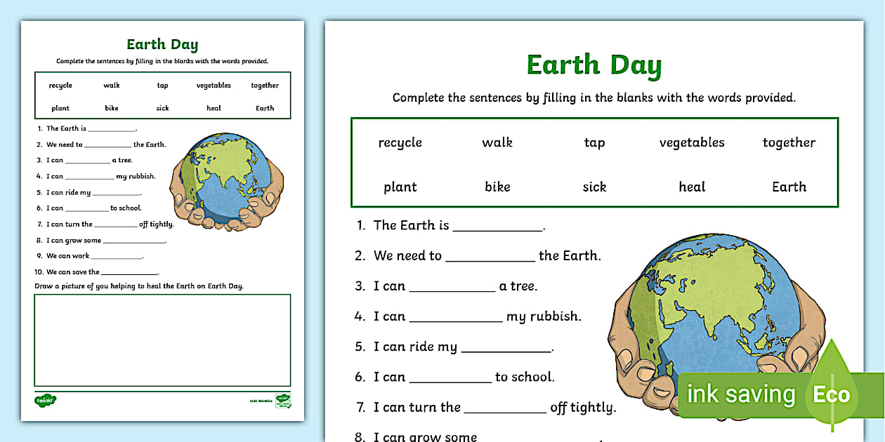 Earth Day Cloze Worksheet (teacher made) - Twinkl