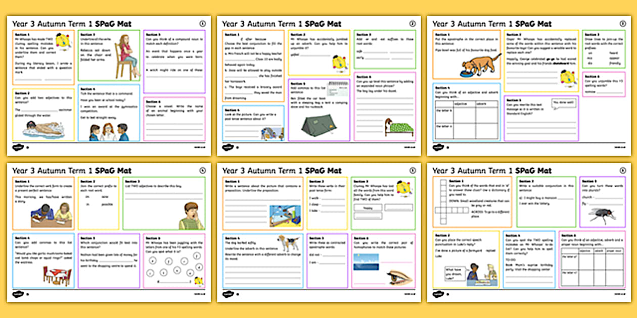 Editable Year 3 Autumn Term 1 SPaG Activity Mats - Twinkl