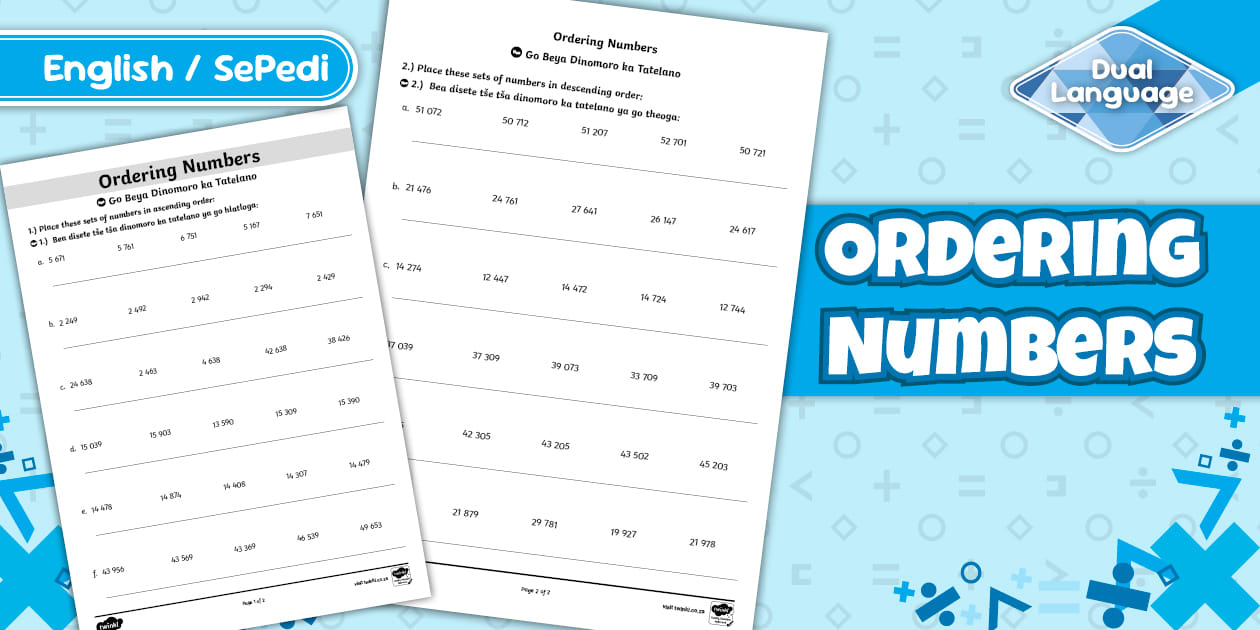 Grade 4 Maths Ordering Numbers Activity Sheet Sepedi/English