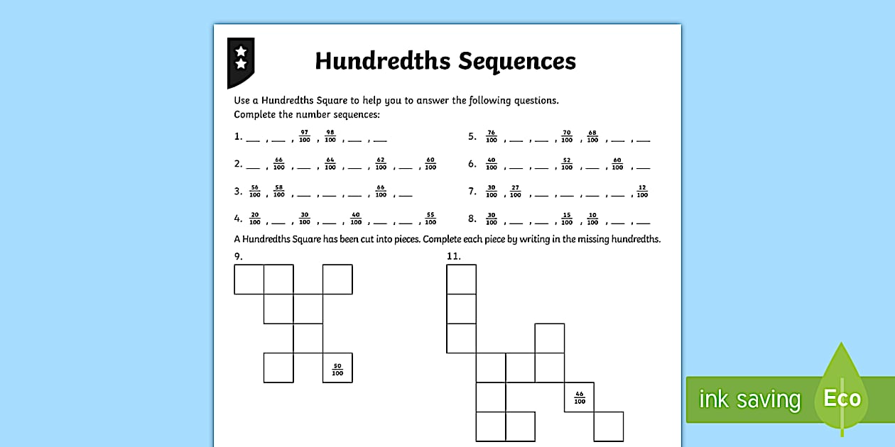 Lower Ability Hundredths Sequences Differentiated Worksheets