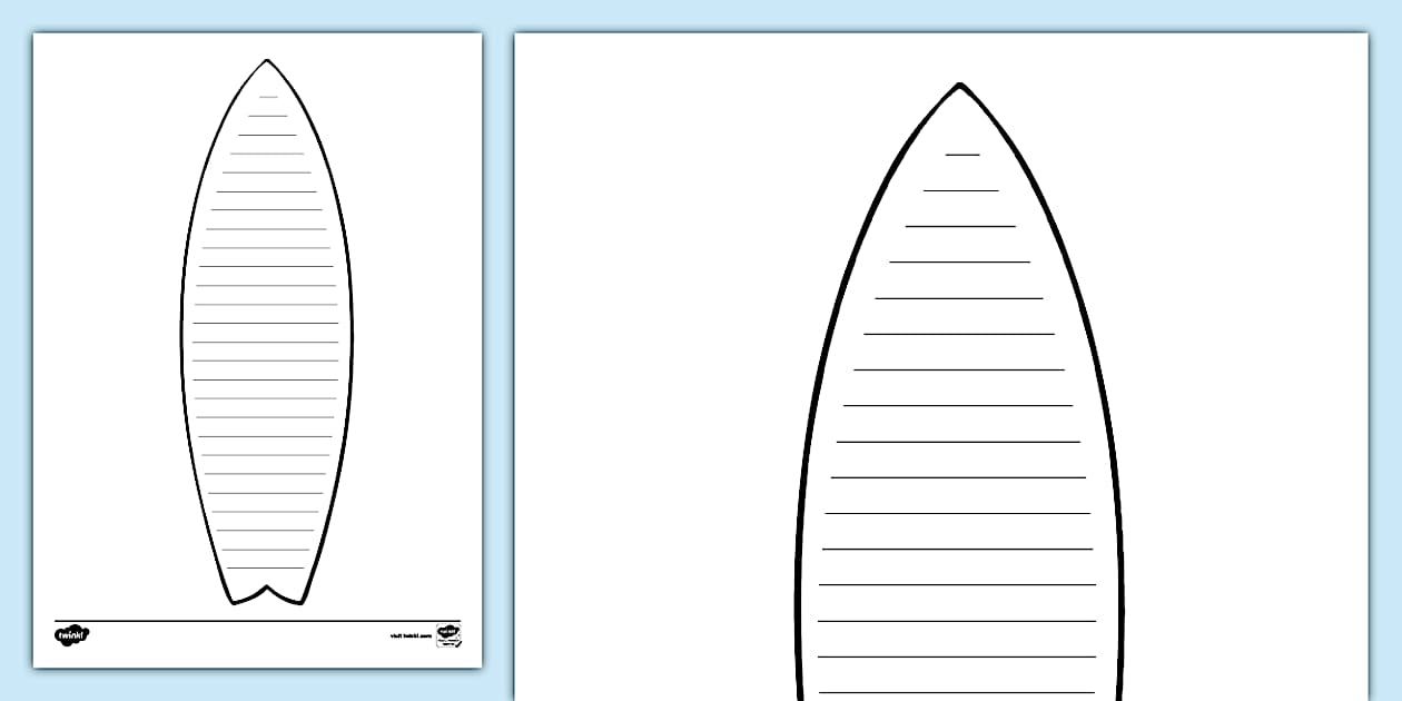Surfboard Writing Template (teacher made) - Twinkl